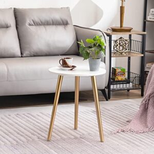 APICIZON Round Side Table Set of 2, White Nightstand Coffee End Table for Living Room, Bedroom, Small Spaces, Morden Side Table Home Decor Bedside Table with Gold Wood Legs 16.5 Inches