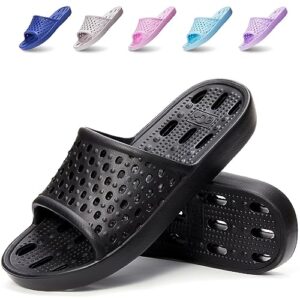 shower shoes men shower flip flops women non slip bathroom slippers plastic for college dorm room essentials boys kids rubber shower sandals slides pool hotel gym swimming water shoe (black,eu46-47)