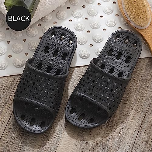 Shower Shoes Men Shower Flip Flops Women Non Slip Bathroom Slippers plastic for College Dorm Room Essentials Boys Kids Rubber Shower Sandals Slides Pool Hotel Gym Swimming Water Shoe (Black,EU46-47)