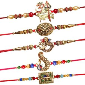 tied ribbons rakhi for brother set of 5 rakhi for bhaiya | bro rakhi with card | roli chawal tika - raksha bandhan rakhi bracelet for brother rakhi | 5 rakhi set | bhai rakhi thread