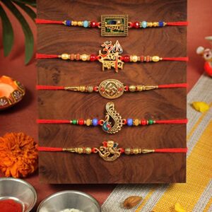 TIED RIBBONS Rakhi for Brother Set of 5 Rakhi for Bhaiya | Bro Rakhi with Card | Roli Chawal Tika - Raksha Bandhan Rakhi Bracelet for Brother Rakhi | 5 Rakhi Set | Bhai Rakhi Thread