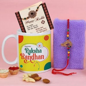 TIED RIBBONS Rakhi for Brother with Gift Set | Coffee Mug (10 Oz) | Mini Greeting Card | Roli Chawal Tika - Raksha bandhan Rakhi Gifts for Brother Rakhi Set for Brother | Bhai Rakhi Thread