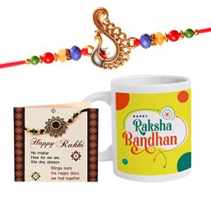 TIED RIBBONS Rakhi for Brother with Gift Set | Coffee Mug (10 Oz) | Mini Greeting Card | Roli Chawal Tika - Raksha bandhan Rakhi Gifts for Brother Rakhi Set for Brother | Bhai Rakhi Thread