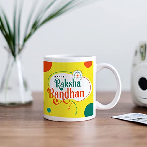 TIED RIBBONS Rakhi for Brother with Gift Set | Coffee Mug (10 Oz) | Mini Greeting Card | Roli Chawal Tika - Raksha bandhan Rakhi Gifts for Brother Rakhi Set for Brother | Bhai Rakhi Thread