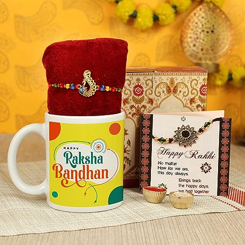 TIED RIBBONS Rakhi for Brother with Gift Set | Coffee Mug (10 Oz) | Mini Greeting Card | Roli Chawal Tika - Raksha bandhan Rakhi Gifts for Brother Rakhi Set for Brother | Bhai Rakhi Thread