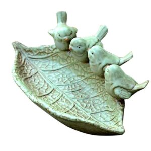 EatingBiting Outdoor Statues Ceramic Leaf-Shaped Tray Bird Feeder Fruit Plate 10.6" Home Garden Lawn Ornament Decor Jewelry Organizer Key Storage Box/Soap Dish Soap Box/Serving Bowl