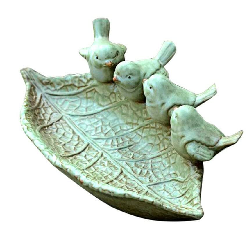 EatingBiting Outdoor Statues Ceramic Leaf-Shaped Tray Bird Feeder Fruit Plate 10.6" Home Garden Lawn Ornament Decor Jewelry Organizer Key Storage Box/Soap Dish Soap Box/Serving Bowl