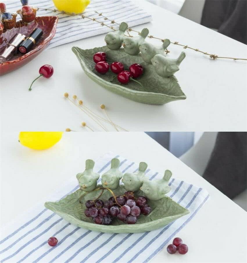 EatingBiting Outdoor Statues Ceramic Leaf-Shaped Tray Bird Feeder Fruit Plate 10.6" Home Garden Lawn Ornament Decor Jewelry Organizer Key Storage Box/Soap Dish Soap Box/Serving Bowl