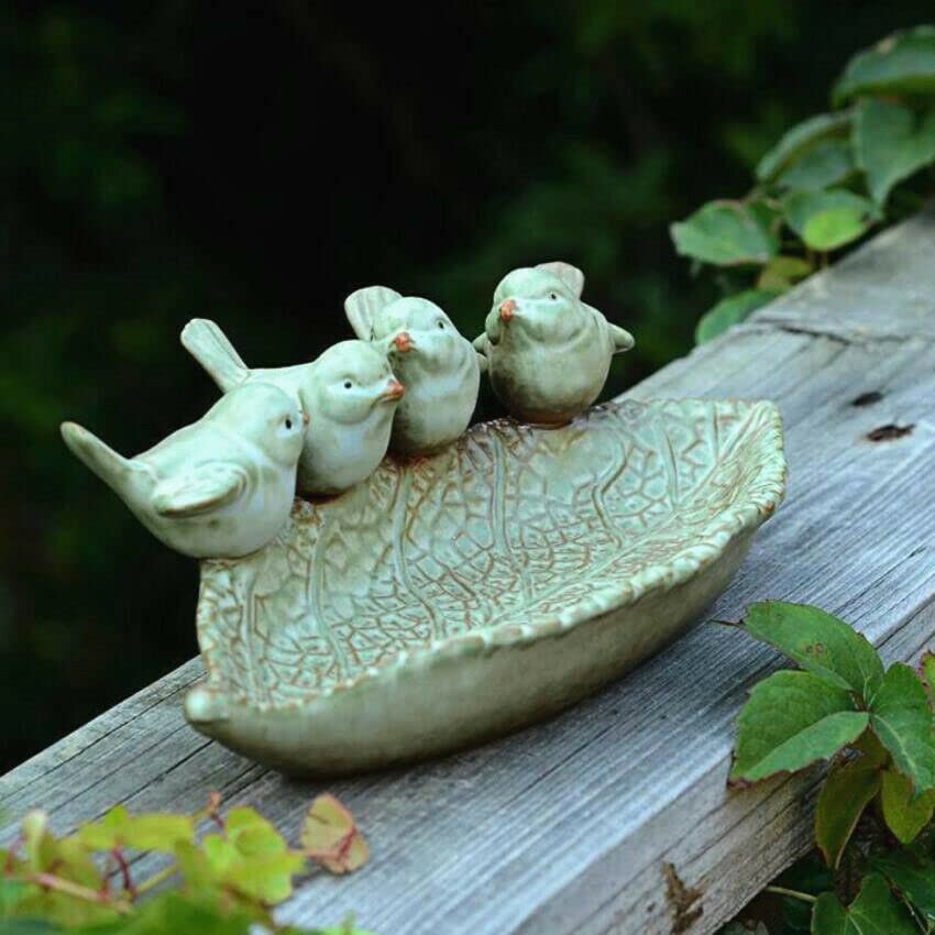 EatingBiting Outdoor Statues Ceramic Leaf-Shaped Tray Bird Feeder Fruit Plate 10.6" Home Garden Lawn Ornament Decor Jewelry Organizer Key Storage Box/Soap Dish Soap Box/Serving Bowl