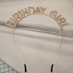 Happy Birthday Girl Headband Gold Headpiece Birthday Crown for Women Girls Birthday Tiara Headbands for Daughter BFF Birthday Hair Band Accessories for Women Girls Head Band