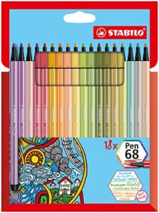 stabilo premium felt tip pen - pen 68 - wallet of 18 - assorted colors