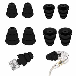 4 Pairs Triple Flange Compatible with Shure SE215 Pro Ear Tips, Noise Reduce Silicone with 2mm Connector Hole Eartips Earbuds Compatible with Etymotic Research/Klipsch/Westone - Black