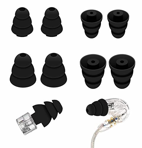 4 Pairs Triple Flange Compatible with Shure SE215 Pro Ear Tips, Noise Reduce Silicone with 2mm Connector Hole Eartips Earbuds Compatible with Etymotic Research/Klipsch/Westone - Black