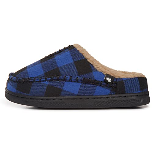 Lucky Brand Boys Buffalo Plaid Memory Foam Clog Slippers, Non Slip Rubber Sole House Shoes, Cozy Fluffy Bedroom Clogs, Royal, Size 5