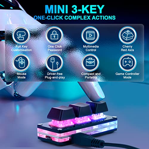 Ecarke Black USB Mini 3-Key Gaming keypad Cherry Shaft OSU Keypad Hotswap One Handed Mechanical Gaming Keyboard Programming Macro RGB Backlit OSU HID Standard Keyboard