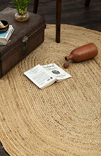 HOMEMONDE 4 x 6 ft Braided Oval Rug Farmhouse Reversible Carpet for Living Room Handmade Jute Area Rugs, Natural