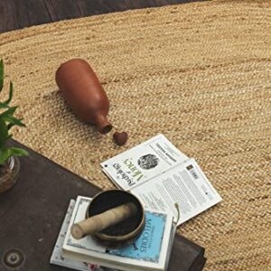 HOMEMONDE 4 x 6 ft Braided Oval Rug Farmhouse Reversible Carpet for Living Room Handmade Jute Area Rugs, Natural