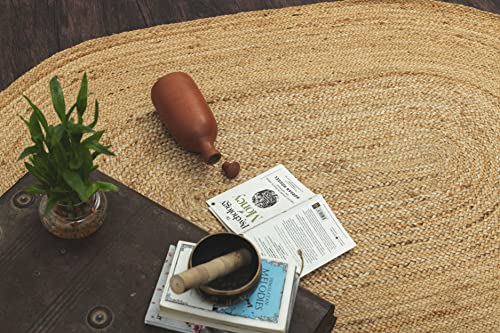 HOMEMONDE 4 x 6 ft Braided Oval Rug Farmhouse Reversible Carpet for Living Room Handmade Jute Area Rugs, Natural