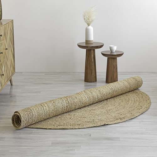 HOMEMONDE 4 x 6 ft Braided Oval Rug Farmhouse Reversible Carpet for Living Room Handmade Jute Area Rugs, Natural