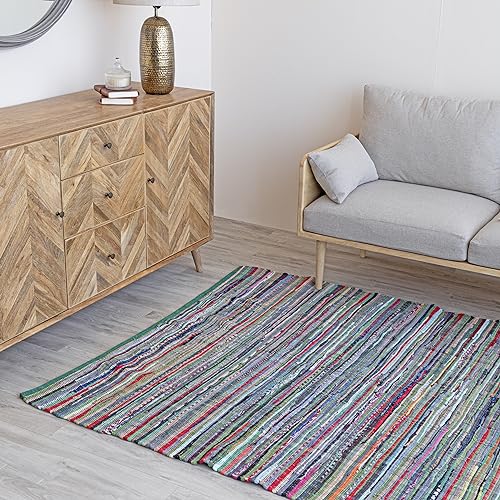 HOMEMONDE Multicolor Handwoven Chindi Rug 4x6 feet Braided Boho Living Room Rag Rugs Soft Handmade 100% Recycled Fabric Bohemian Carpet