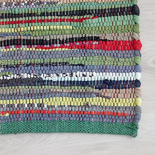 HOMEMONDE Multicolor Handwoven Chindi Rug 4x6 feet Braided Boho Living Room Rag Rugs Soft Handmade 100% Recycled Fabric Bohemian Carpet