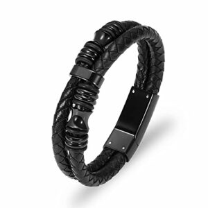 minicremation cremation jewelry urn bracelet for ashes braided leather memorial urn bangle ashes holder for men women keepsake jewelry(black 24cm)