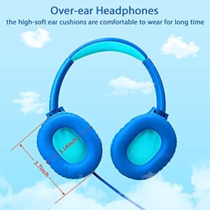 POWMEE [2PACK] Kids Headphones Over-Ear Headphones for Kids/Teens/School with 94dB Volume Limited Adjustable Stereo 3.5MM Jack Wire Cord for Fire Tablets/Travel/PC/Phones(Rosered&Blue)