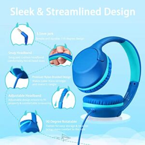 POWMEE [2PACK] Kids Headphones Over-Ear Headphones for Kids/Teens/School with 94dB Volume Limited Adjustable Stereo 3.5MM Jack Wire Cord for Fire Tablets/Travel/PC/Phones(Rosered&Blue)