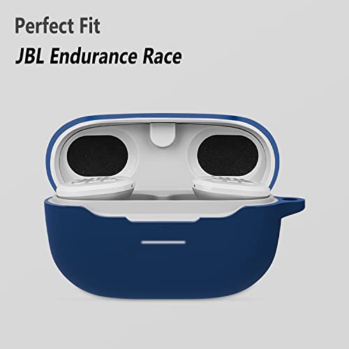 Geiomoo Silicone Case Compatible with JBL Endurance Race, Protective Cover with Carabiner (Navy Blue)