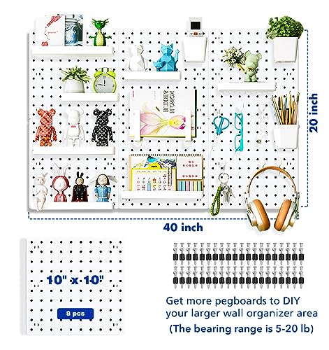 8 Pack Pegboard, Peg Boards, Peg Boards for Walls, Pegboard Wall Organizer, Small Pegboard 10" x 10", Pegboard Plastic Panels for Craft Room, Organizer, Storage, Workbench, Study Room