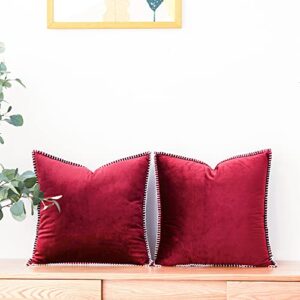 GAWAMAY Gray Throw Pillow Covers 16x16 Inch Soft Velvet Pillow Cover with Modern Chenille Edge, Winter Farmhouse Decorative Burgundy Red Pillow Caces for Living Room Sofa Couch Beding (40x40cm)