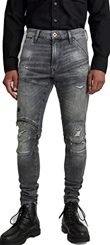 G-Star Raw Men's 5620 3D Zip Knee Skinny Fit Jeans, Vintage Ripped Basalt, 32W x 30L