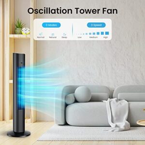 Grelife 36'' Tower Fan with Remote, 75° Oscillating Fan, Bladeless 3 Modes, Speeds, LED Display Auto Off, Quiet Cooling 12H Timer for Bedroom Living Room Office, Black