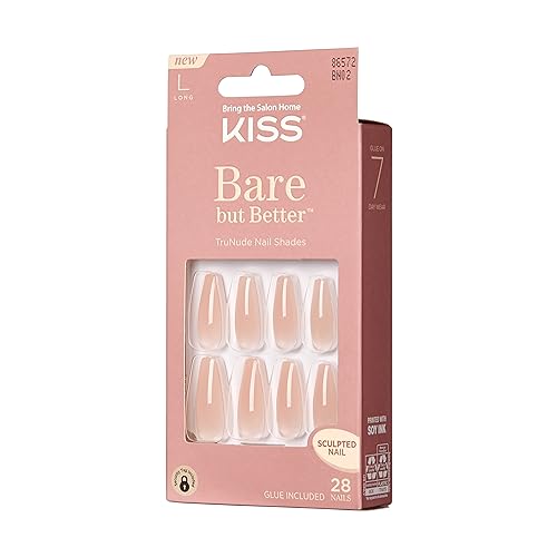 KISS Bare But Better TruNude Fake Nails Nude Nail Shades Manicure Set, Nude Drama', 28 Chip Proof, Smudge Proof Glue-On Nails