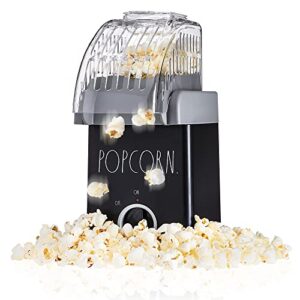 hot air popcorn making machine, one touch easy to use fast popping popcorn maker, movie theater style popcorn, 2 oz capacity, with removable cover, labeled "popcorn" by rae dunn (black)