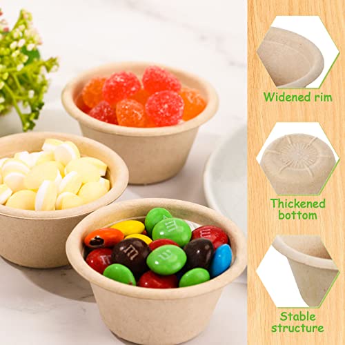 2 oz Natural Bagasse Fiber Cups Disposable Food Cup Sugarcane Small Sample Portion Cup Biodegradable Compostable Tasting Cups Souffle Condiment Sauce Ice Cream Cups Dishes for Party (200 Packs)