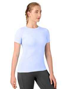 mathcat workout shirts for women short sleeve, workout tops for women, quick dry gym athletic tops，seamless yoga shirts blue