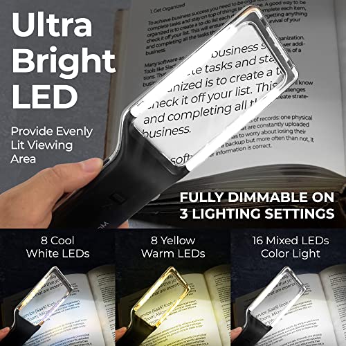 4X Large Magnifying Glass with [16 Anti-Glare & Fully Dimmable LEDs]-3 Lighting Modes-The Best Eye Caring Magnifier for Reading Small Fonts, Low Vision Seniors, Macular Degeneration, Inspection