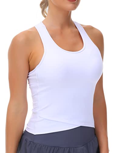 Women’s Racerback Workout Tank Tops with Built in Bra Sleeveless Running Yoga Shirts Slim Fit (Medium, White)