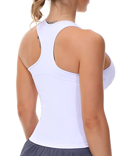 Women’s Racerback Workout Tank Tops with Built in Bra Sleeveless Running Yoga Shirts Slim Fit (Medium, White)