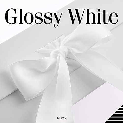 BLK&WH Gift Box with Ribbon 9x6.5x3.8 Inches, White Magnetic Gift Box for Presents, Bridesmaid Proposal Box, Gift Box with Lid (Glossy White)