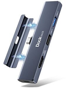 ipad pro usb c hub multiport adapter - dockteck usbc hub 5 in 1 with 100w pd, 4k 60hz hdmi, audio, usb 3.0, usb c dock with magnetic grip for ipad pro 12.9 2021 2020 2018, ipad air, ipad mini 6