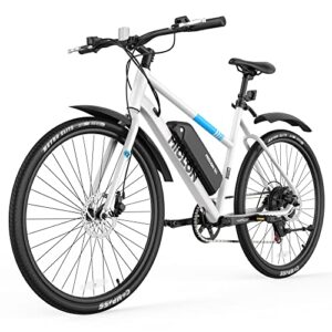 miclon macmission 100 electric bike for adults, electric bike 27.5", 4a fast charge, 36v/13ah removable battery, up to 44 miles range, shimano 7-speed commuter mountain bike e-bike white