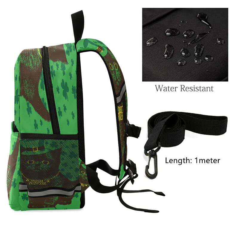 QUGRL Black Kitten Leprechaun Toddler Backpack Kids Saint Patricks Day Kindergarten Schoolbag Preschool Nursery Travel Bag with Safety Leash Harness for Baby Boys Girls 3-8 Years