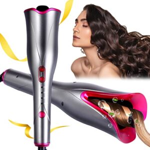 automatic hair curler curling iron - 4 temps & 3 timer settings, curling iron with dual voltage,1" large rotating barrel, auto shut-off fast heating spin iron for women with long hair (purple)