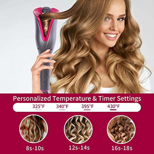 Automatic Hair Curler Curling Iron - 4 Temps & 3 Timer Settings, Curling Iron with Dual Voltage,1" Large Rotating Barrel, Auto Shut-Off Fast Heating Spin Iron for Women with Long Hair (Purple)