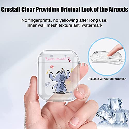 Cute Stitch Case for AirPods 1&2 Clear with Kawaii Keychain for Women Girls Kids Lovely Anime Dog Design Protective Skin Slim Soft Silicone TPU Airpod Cover for AirPods 2nd &1st Generation