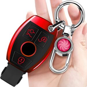 becoci compatible with mercedes benz key fob cover with keychain, key fob case for mercedes benz a b c e g r s v class, cla cls gl gla gle gls glk sl slk sls, amg gt, premium key shell, red