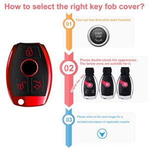 Becoci Compatible with Mercedes Benz Key Fob Cover with Keychain, Key Fob Case for Mercedes Benz A B C E G R S V Class, CLA CLS GL GLA GLE GLS GLK SL SLK SLS, AMG GT, Premium Key Shell, Red