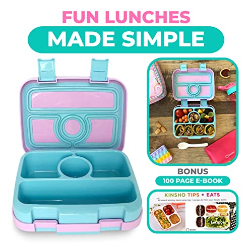 Kids Bento Lunch Box, Meal Prep Containers: Reusable, Leakproof Container Lunch Boxes For Kids & Adults Lunches, 4 Compartment - School, Daycare, Portion Control Container Utensils Purple Rainbow